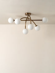 Perry - 6 light aged brass and opal flush pendant