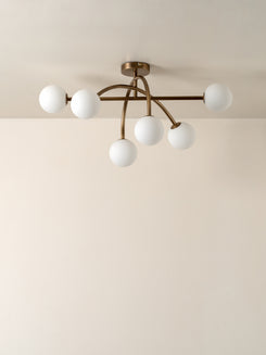 Buy Perry - 6 light aged brass and opal flush pendant by lights&lamps
