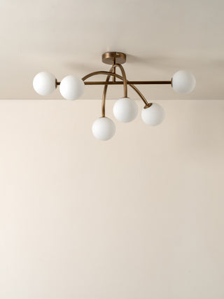 Buy Perry - 6 light aged brass and opal flush pendant by lights&lamps