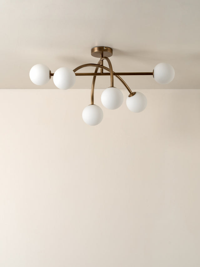 Buy Perry - 6 light aged brass and opal flush pendant by lights&lamps