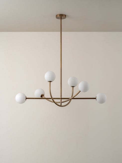 Buy Perry - 6 light aged brass and opal pendant by lights&lamps