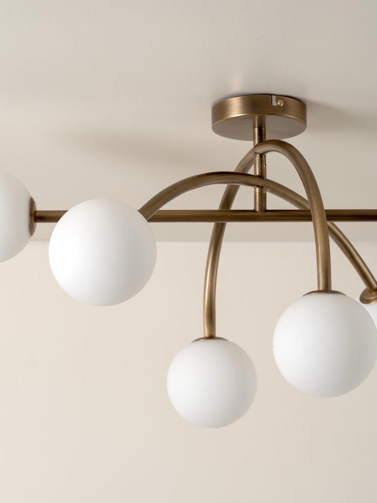 Buy Perry - 6 light aged brass and opal flush pendant by lights&lamps