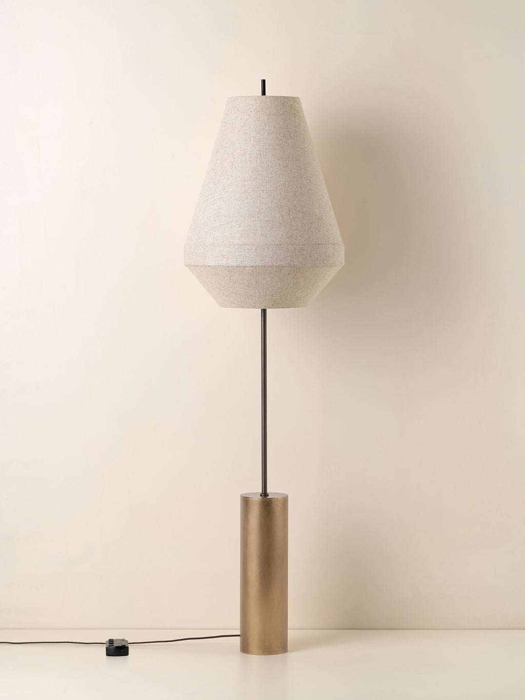 Solara - aged brass and layered natural linen floor lamp