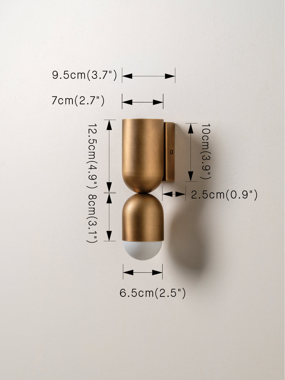 Tuba - 2 light aged brass and opal wall light