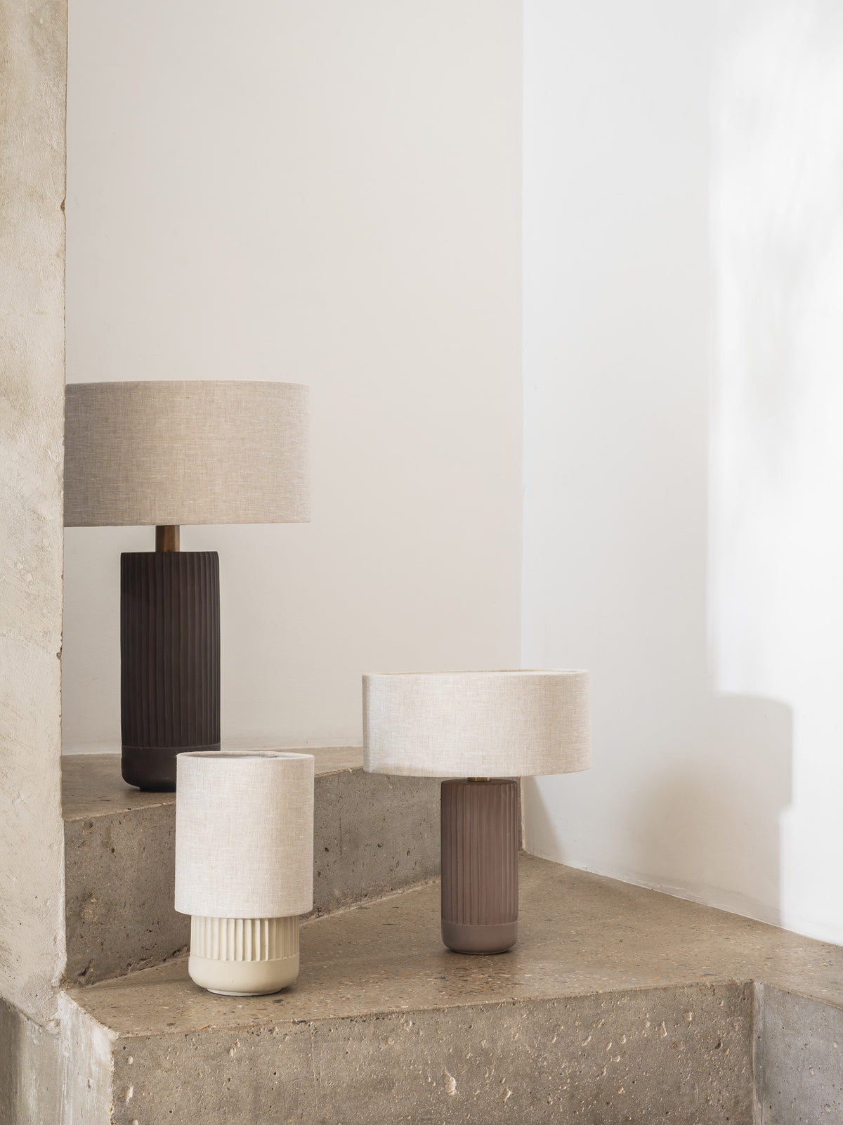 Enza - warm white ribbed concrete table lamp | Lights & Lamps