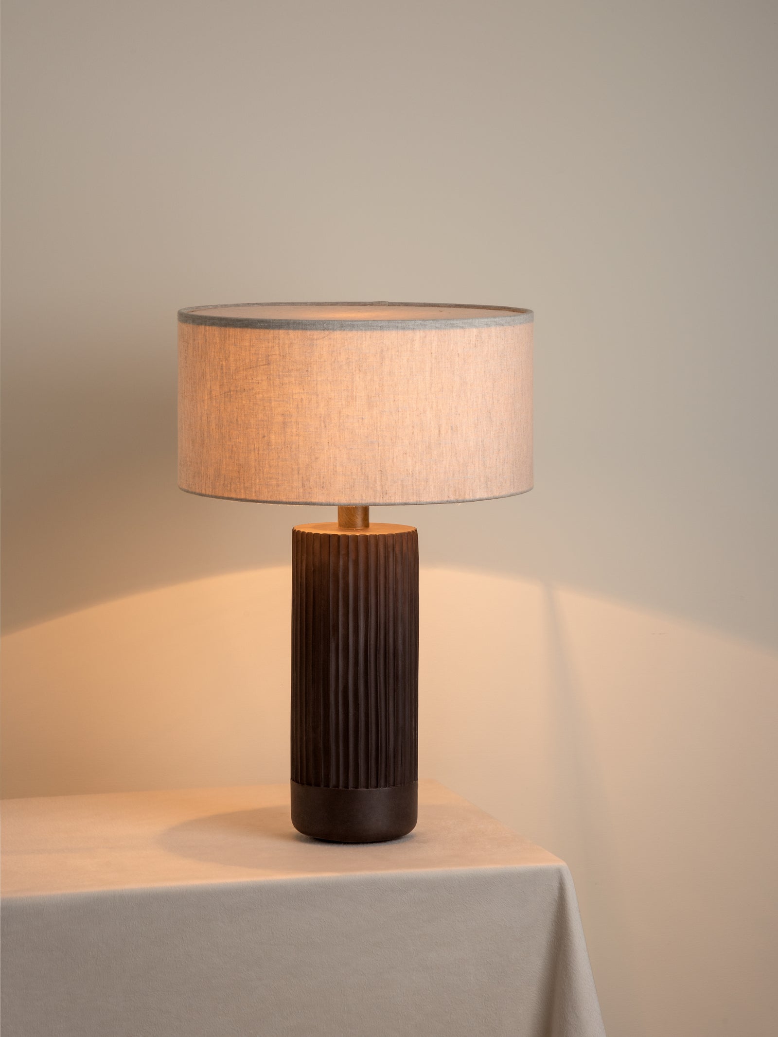 Nitara - chocolate ribbed concrete table lamp | Lights & Lamps